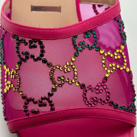 Gucci | Shoes | Gucci Gg Monogram Demi Rhinestone Crystal Mesh Mules ...